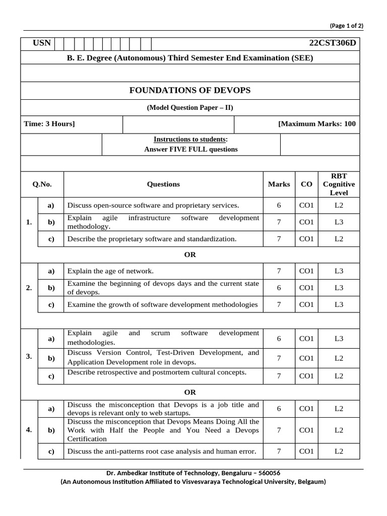 Foundations of Devops Model Question Paper 2 | PDF