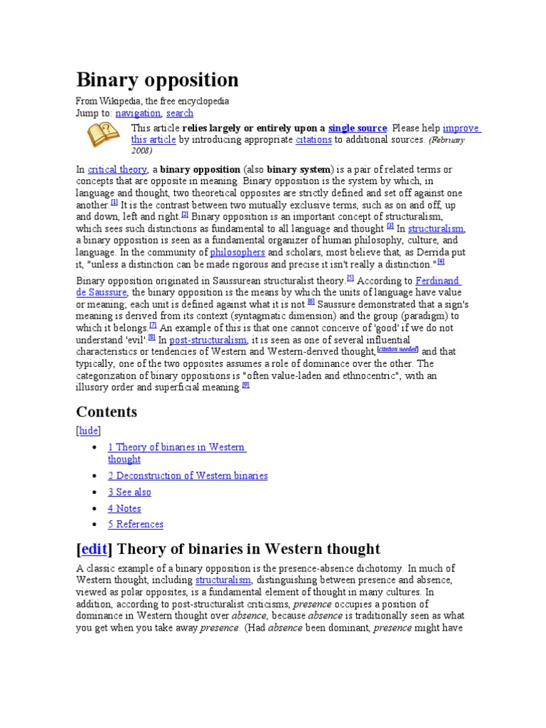 Binary Opposition | PDF | Deconstruction | Feminism