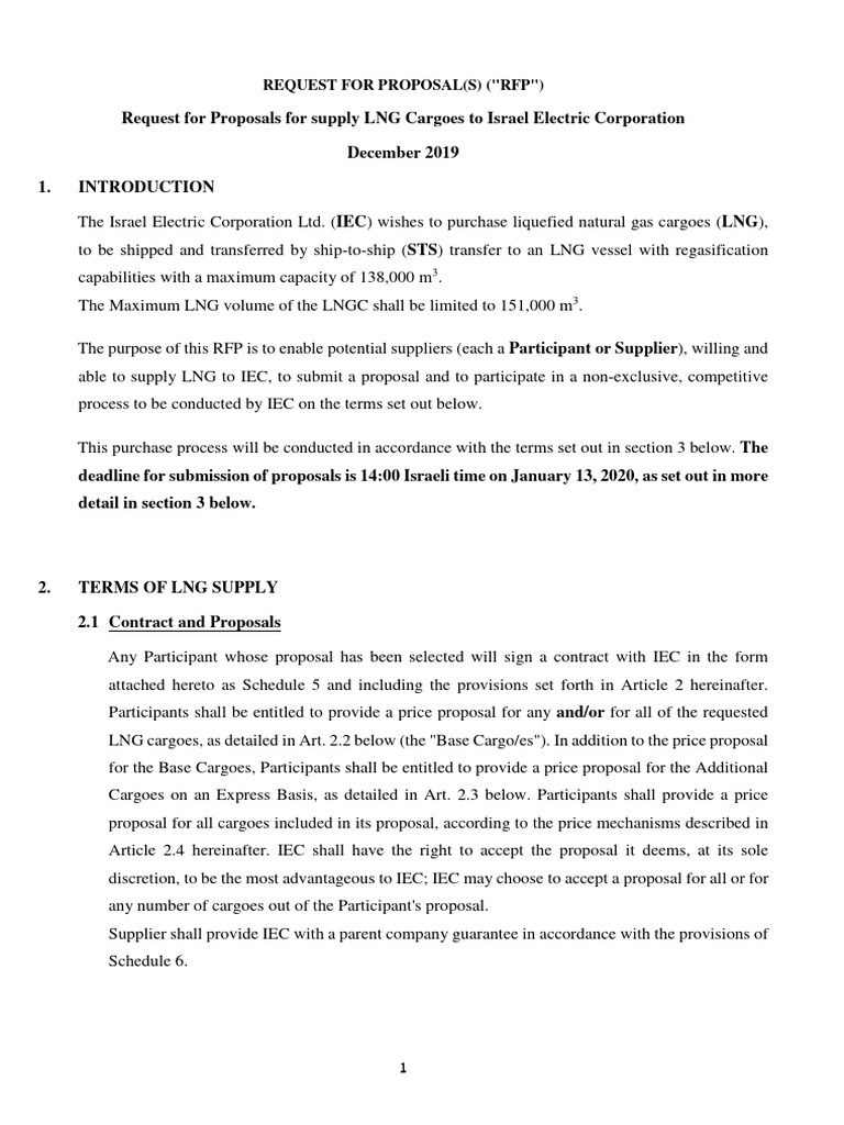 RFP - LNG Cargoes For 2020 - Lean Gas - December 2019 | PDF