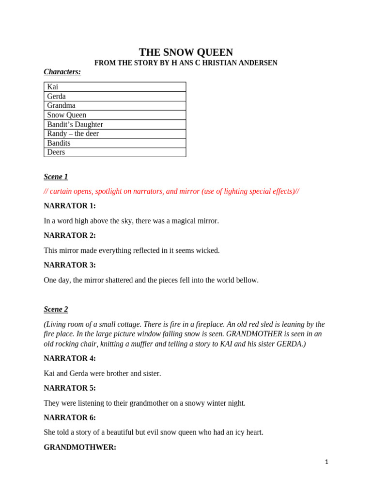 THE SNOW QUEEN Scenario Grade 3-4 | PDF