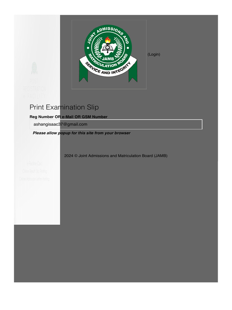 JAMB - Print Examination Slip | PDF