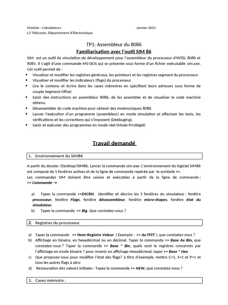 TP1 Calc | PDF | Assembleur | Programme informatique