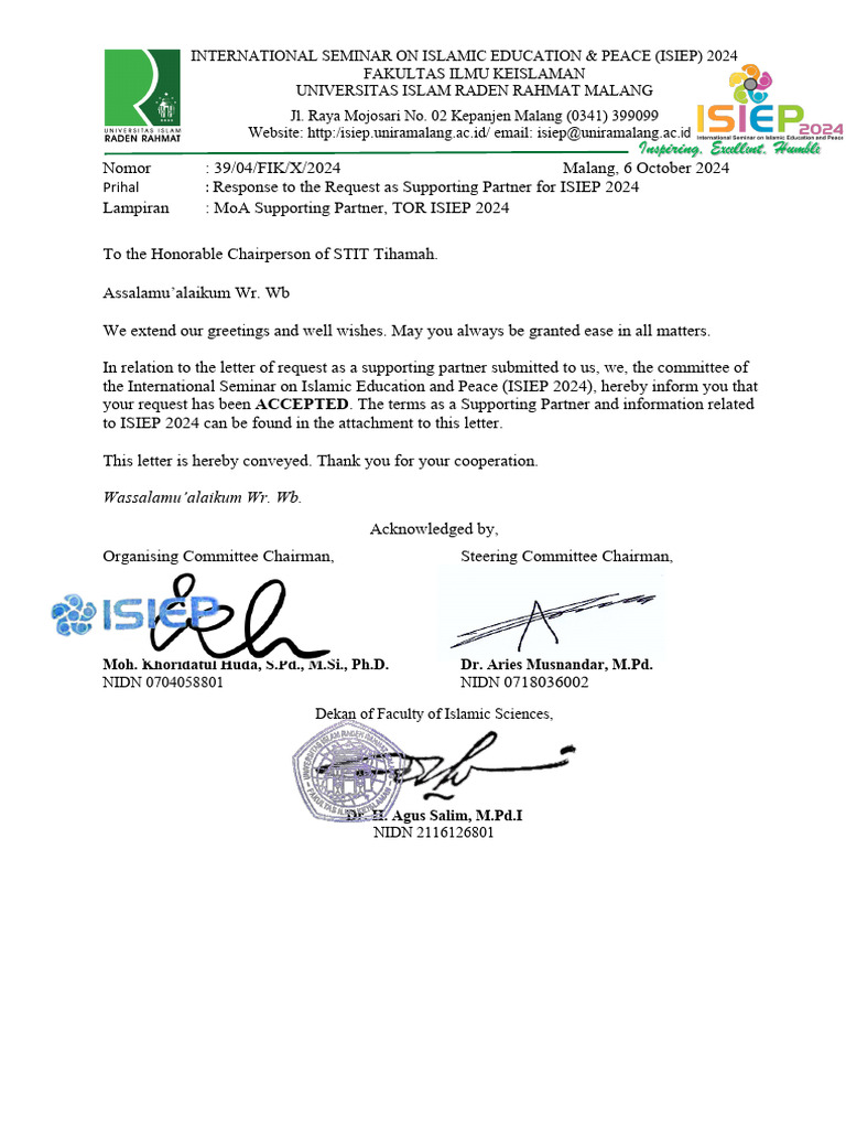 38 STIT TIHAMAH MoA Supporting Partner ISIEP 2024 Ing | PDF