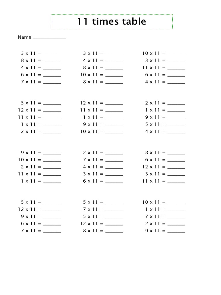 11 Times Table Worksheets ws4 | PDF