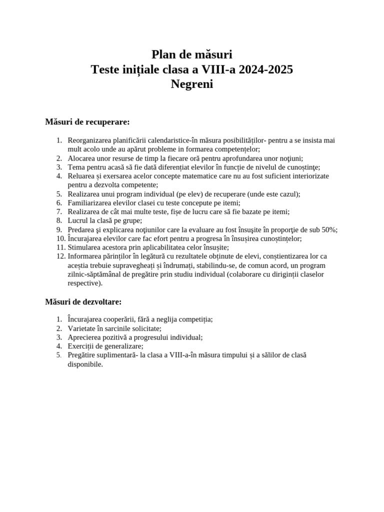 Plan de Masuri | PDF