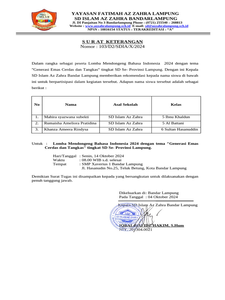 Surat Rekomendasi Siswa - 2024 - XAVERIUS 1 TELUK 2024 | PDF