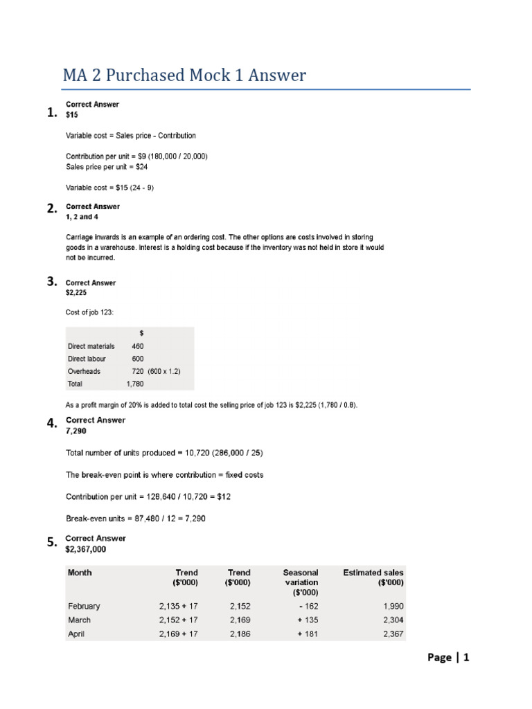 MA2 Mock 1 Answer | PDF MA2 Mock 1 Answer | PDF