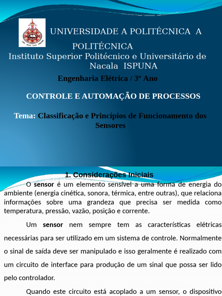 Aula.4. Classificação e Princípio de Funcionamento Dos Sensores | PDF