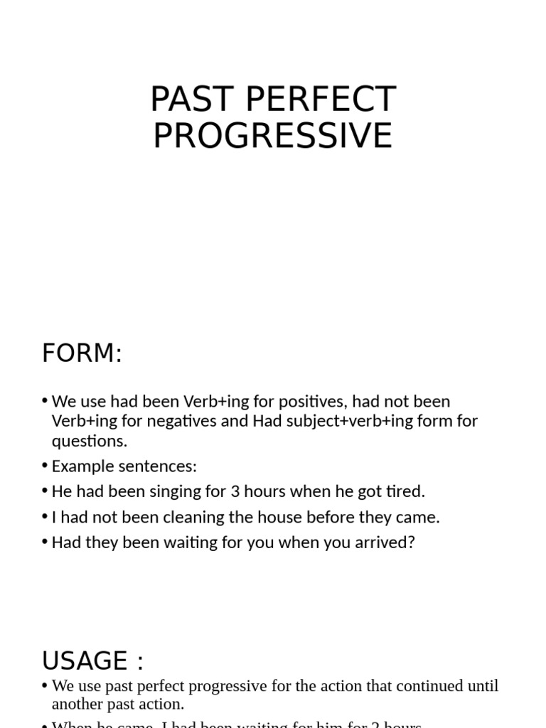 Past Perfect Progressive | PDF