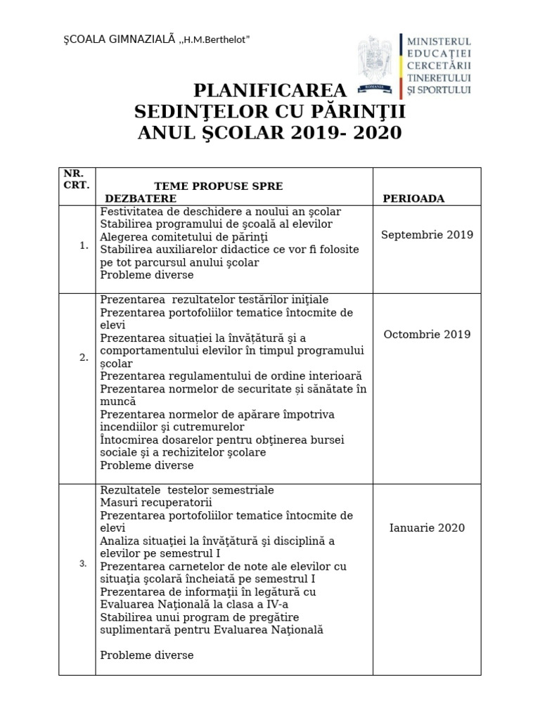 Planificare Sedinte Cu Parintii | PDF
