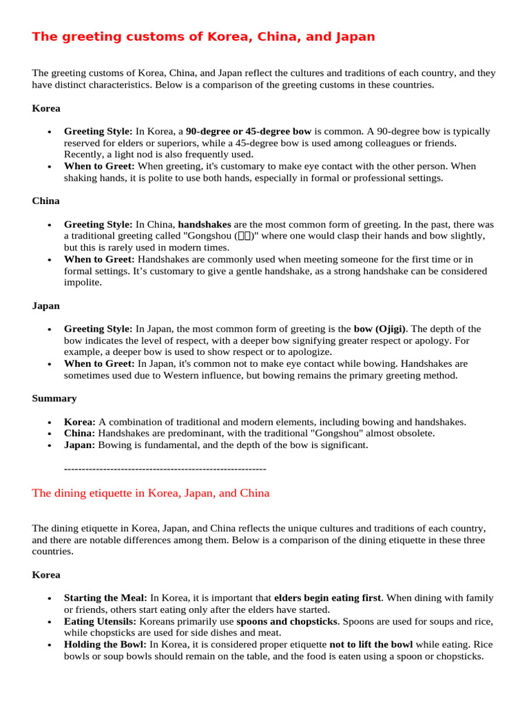 Greeting Customs and Dining Etiquette | PDF