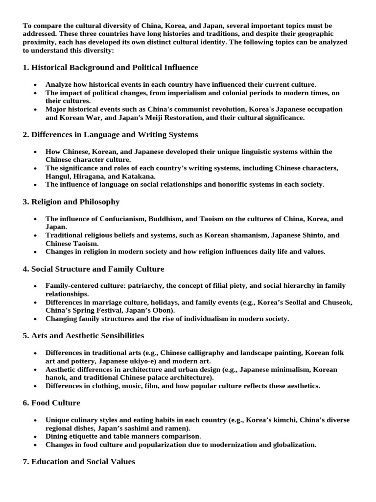 To Compare The Cultural Diversity of China Japan and Korea | PDF