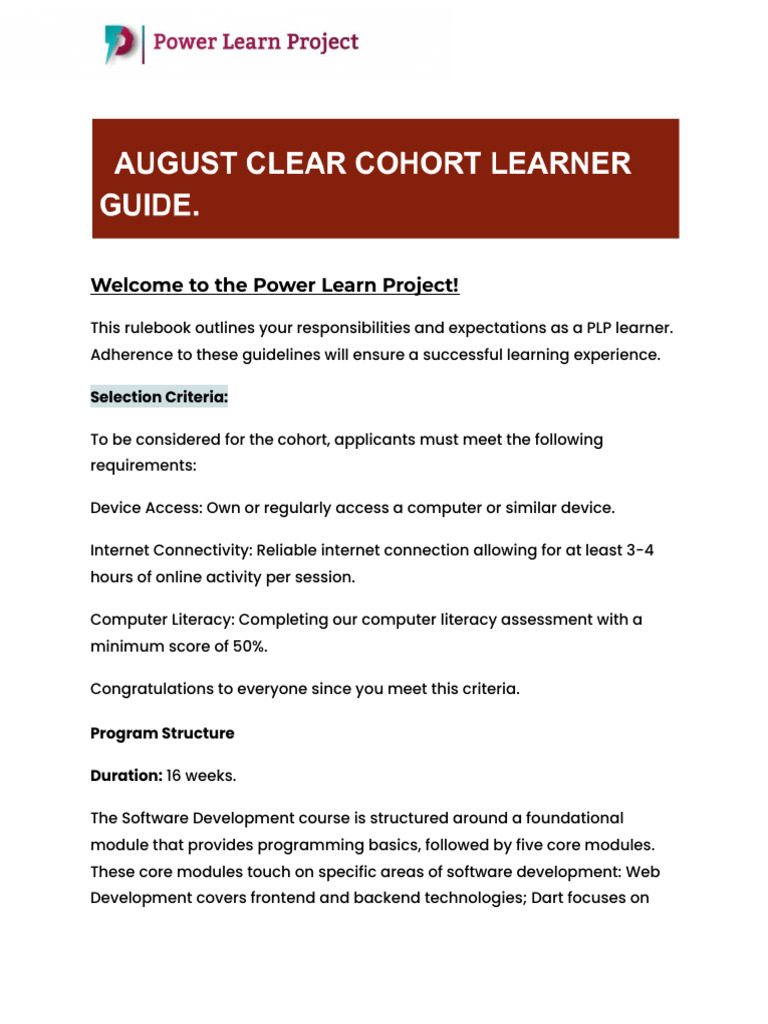 August Cohort Learning Guide | PDF