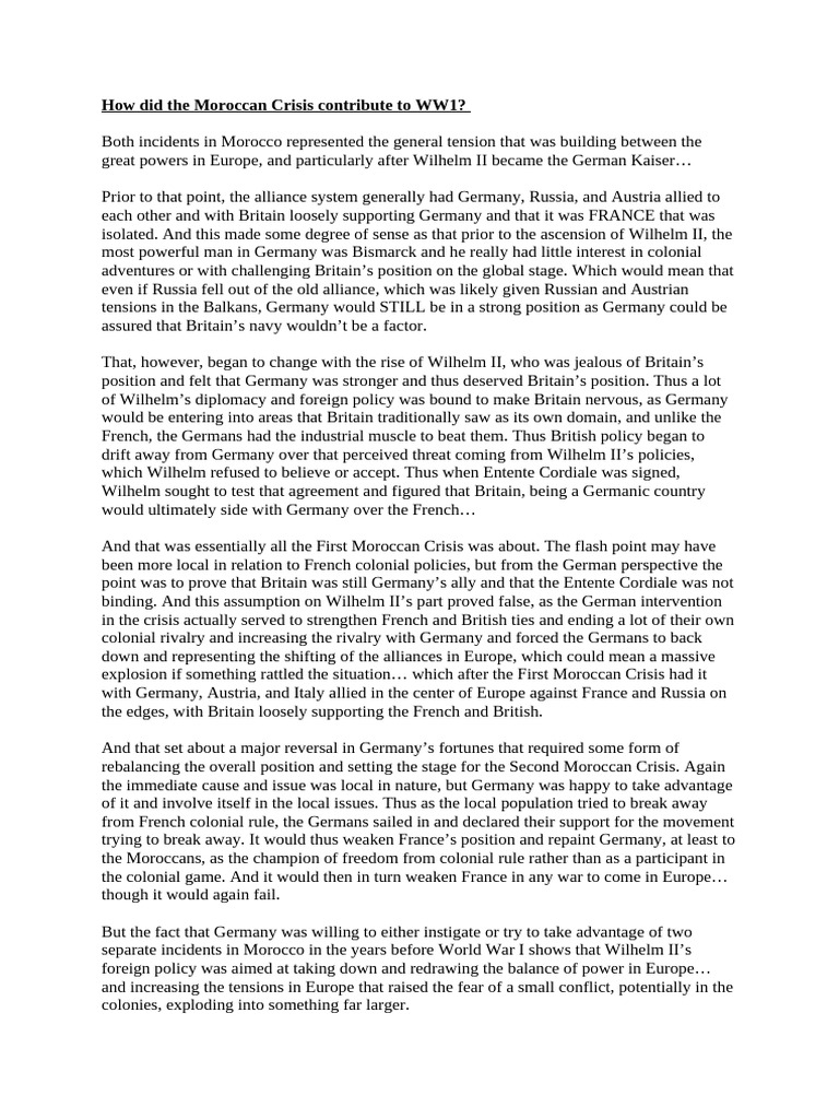 How Did The Moroccan Crisis Contribute To WW1 | PDF