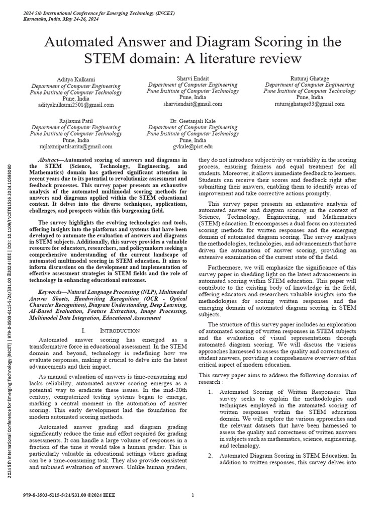 Automated Answer and Diagram Scoring in The STEM Domain A Literature ...