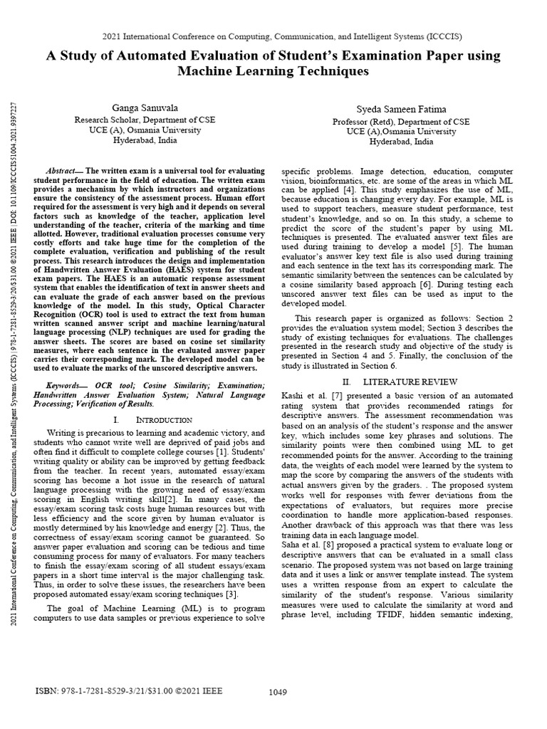 A Study of Automated Evaluation of Student-s Examination Paper using ...