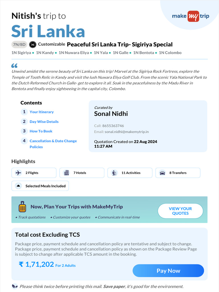 Peaceful Sri Lanka Trip - Sigiriya Special | PDF