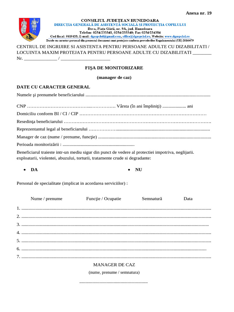 Anexa Nr. 19 Fisa Monitorizare CIAPAD 2022 | PDF