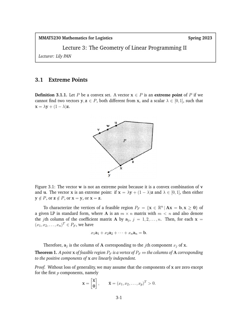 Lecture3 The Geometry of Linear Programming - Extreme Point Vertex and Basic Feasible Soluion | PDF