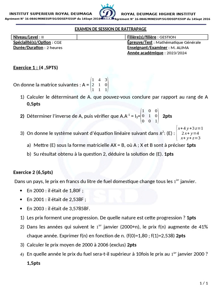 Examen de Session de Rattrapage Niveau 2 | PDF
