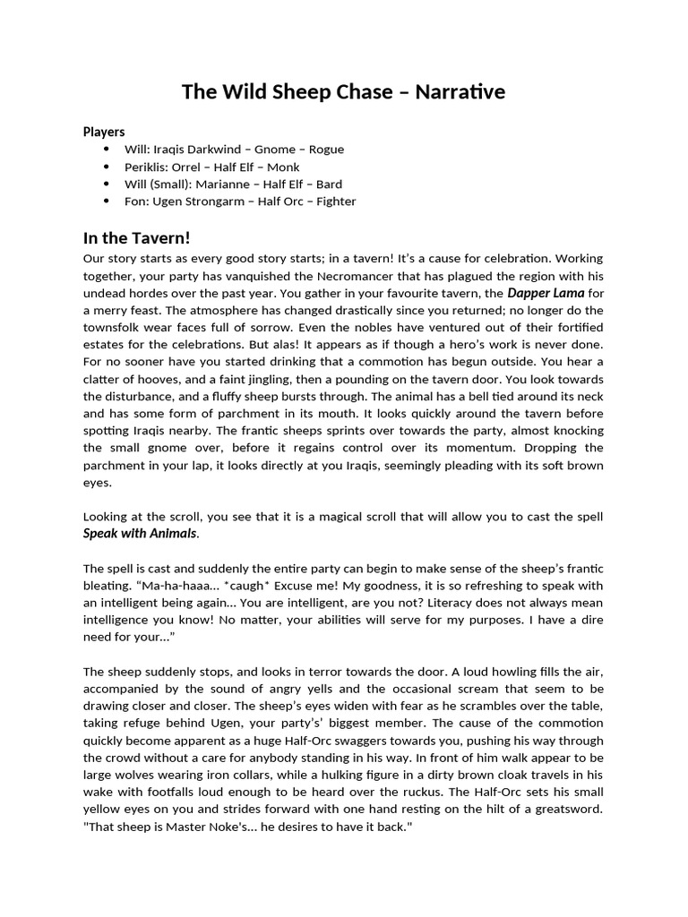 The Wild Sheep Chase (4-5) Narrative | PDF