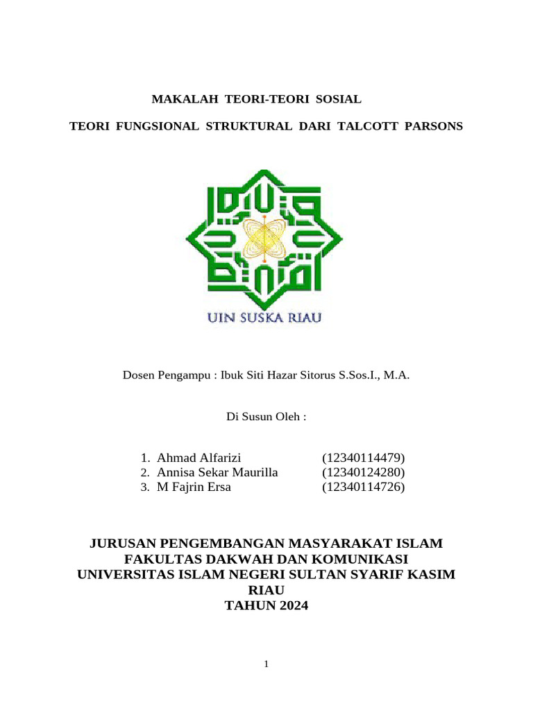 Makalah Teori-Teori Sosial Kel 1 PMI 3A | PDF