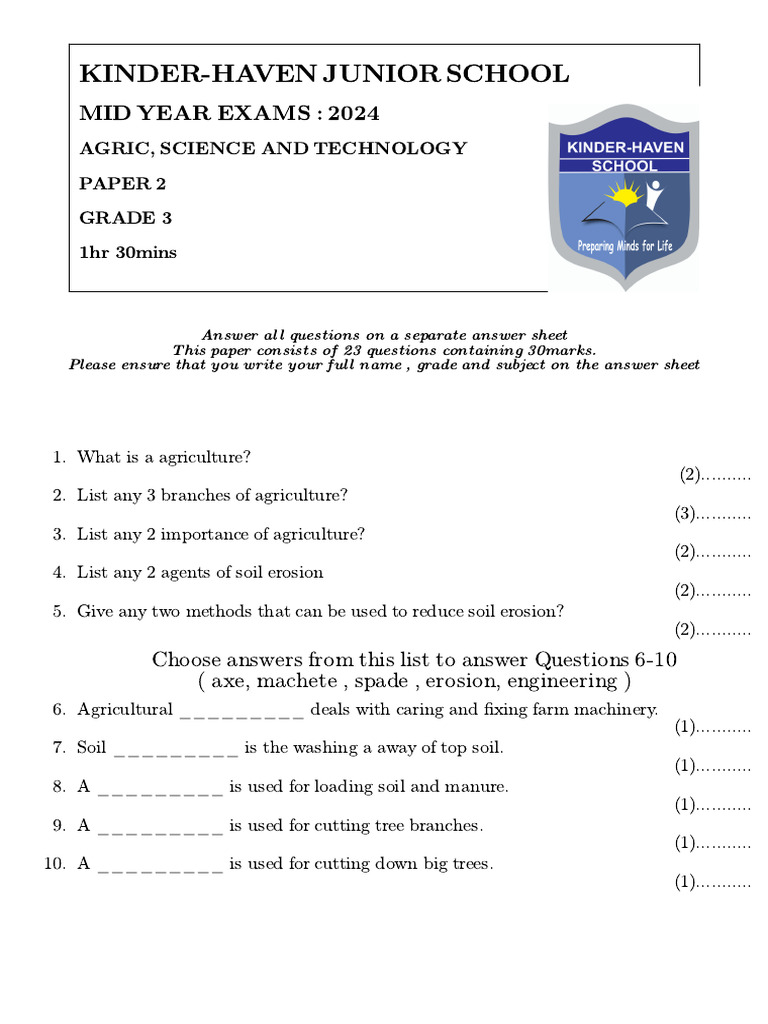Grade - Agric, Science N Tech - Paper 2 Mid Year | PDF | Agriculture | Soil