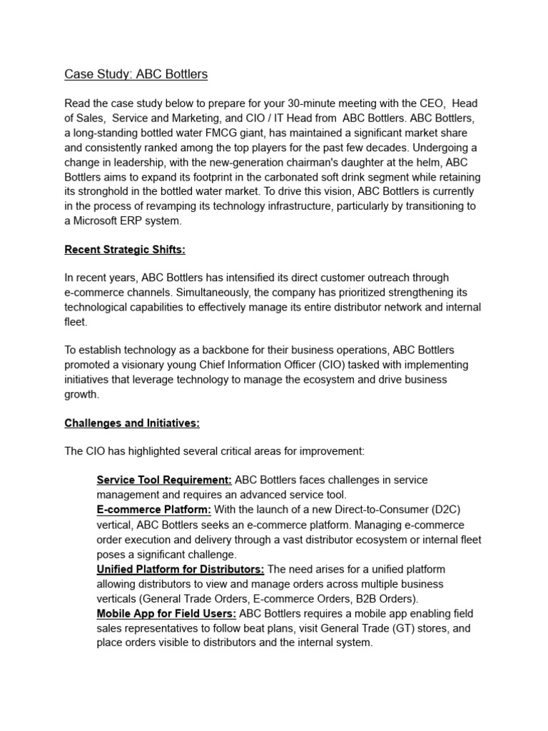 ABC Bottlers - Case Study (13 December 2023) | PDF