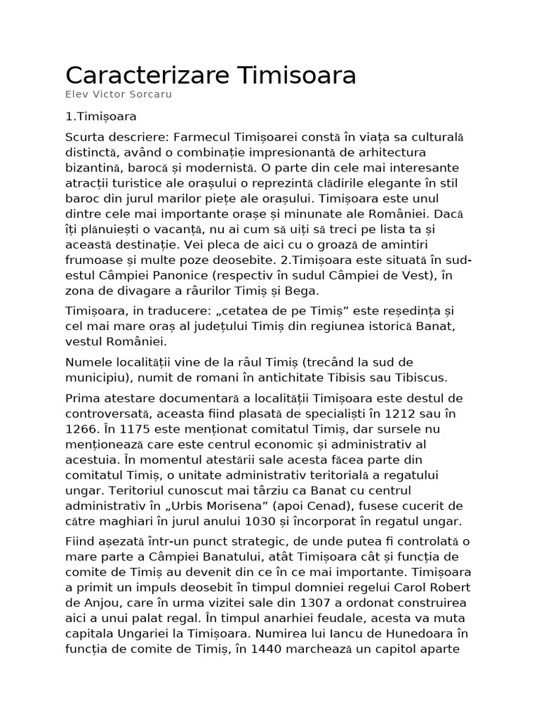 Caracterizare Timisoara | PDF