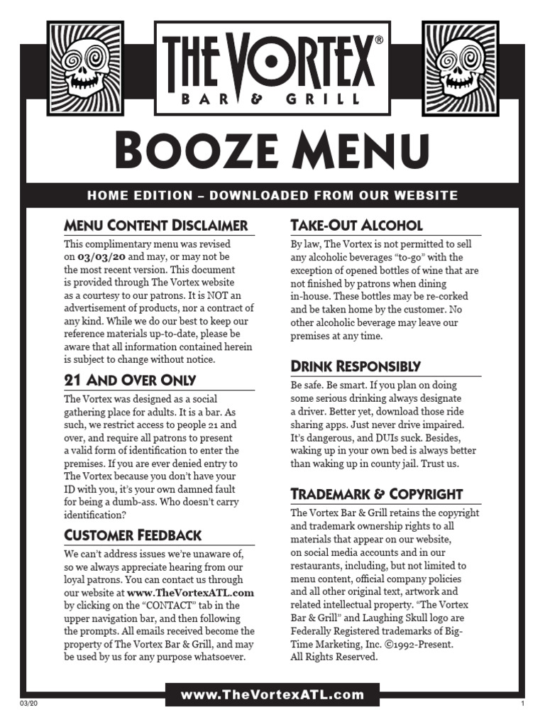 Booze - Menu .03.20 | PDF