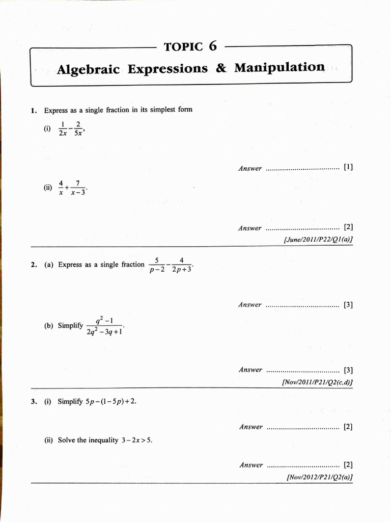 Algebraic Expressions & Manipulation (Upto 2024) | PDF