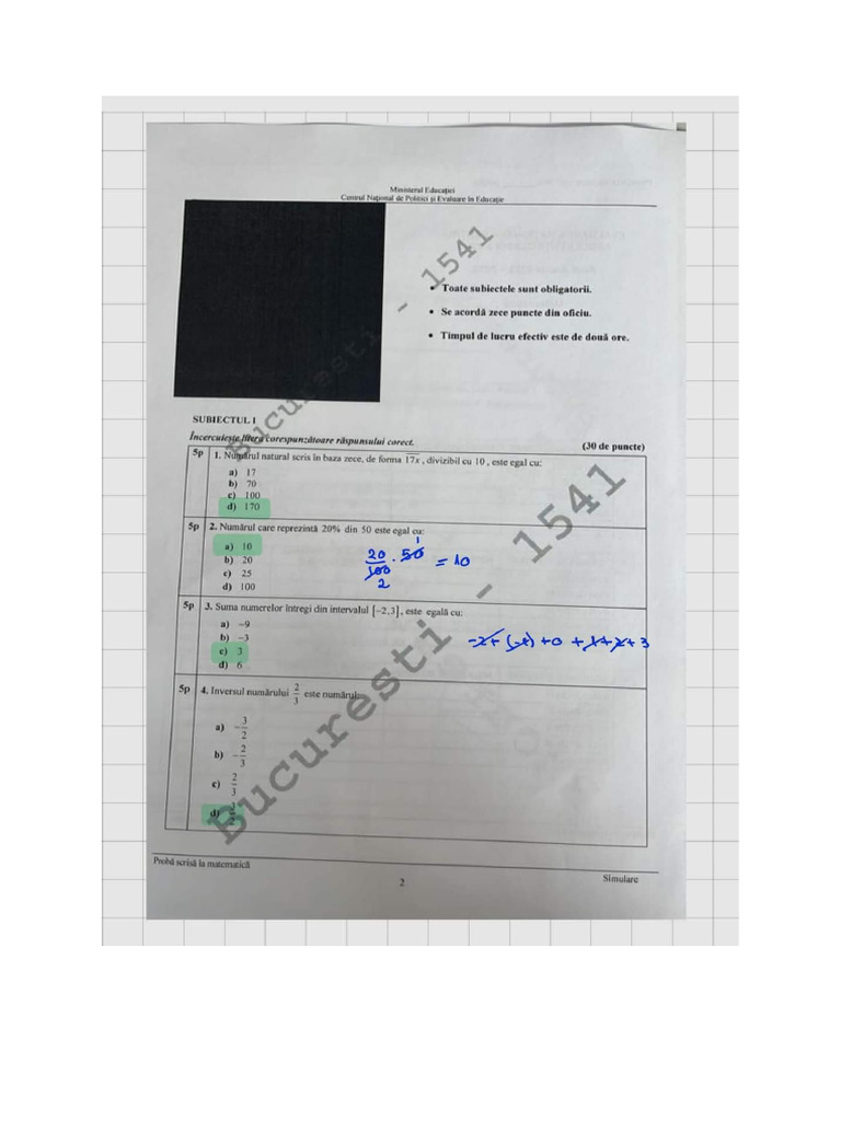 Teza Matematica Corectare 23.3.2023 | PDF
