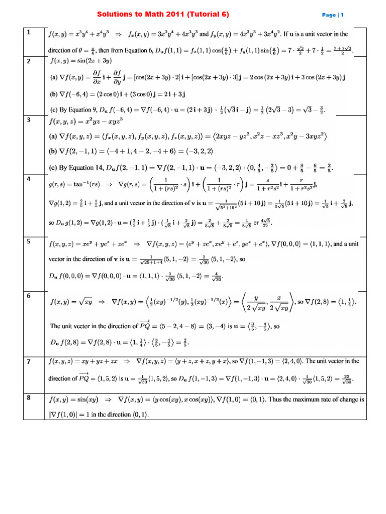 Solutions To Math 2011 (Tutorial 6) | PDF