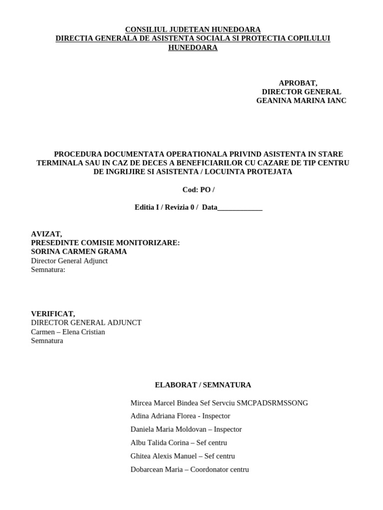 PROCEDURA Operationala Privind Asistenta Terminala in Caz de Deces 06. ...