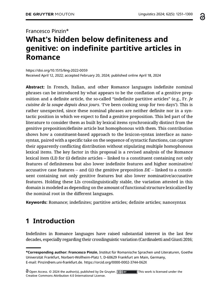 Indefinite Partitive Articles in Romance | PDF