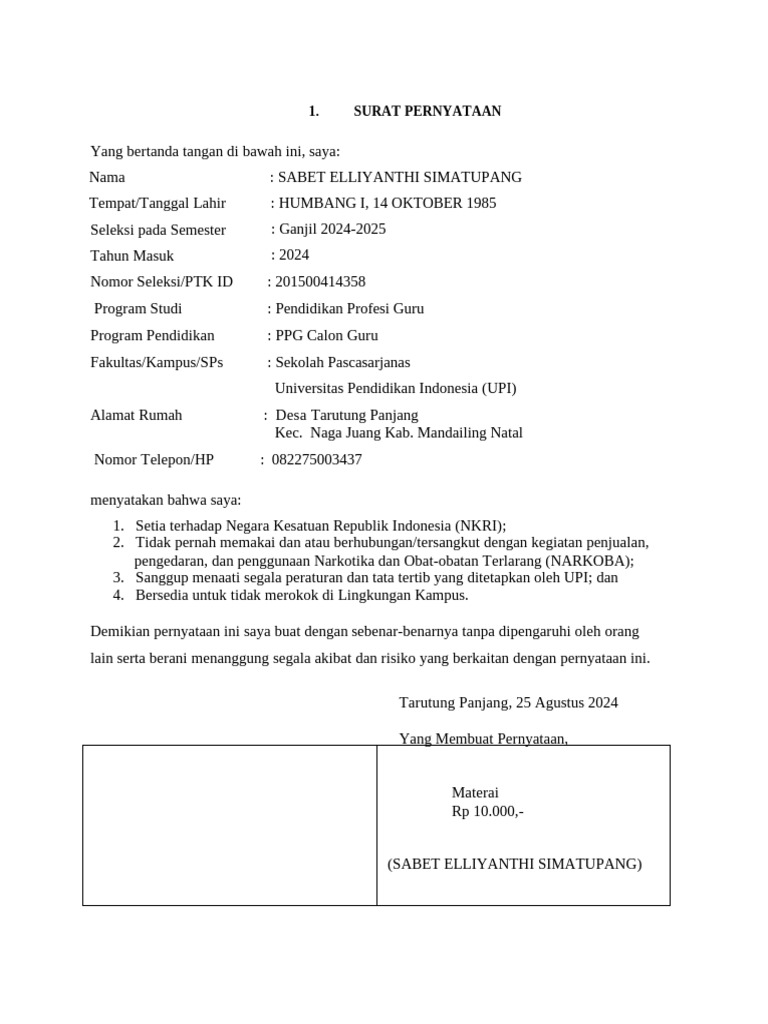 Surat-Pernyataan PPG Upi | PDF