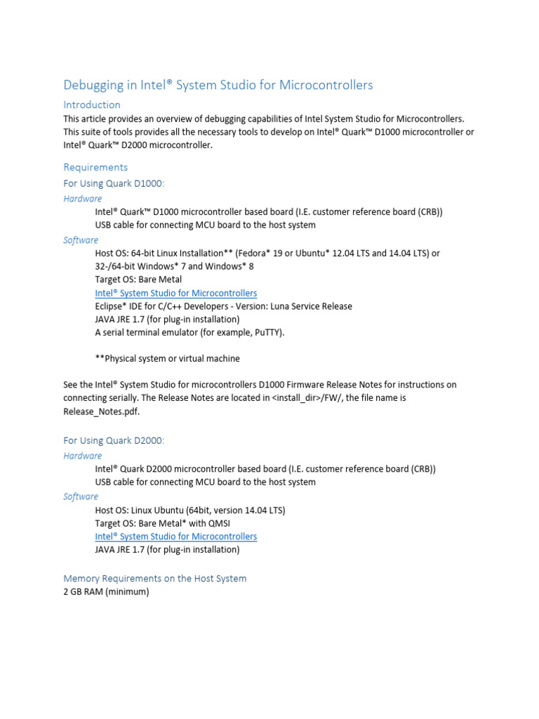 Debugging in Intel System Studio For Microcontrollers | PDF
