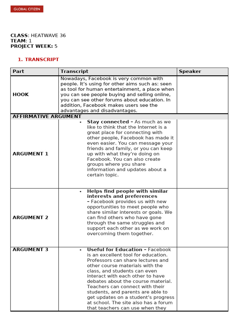 Transcript: Class Team Project Week | PDF