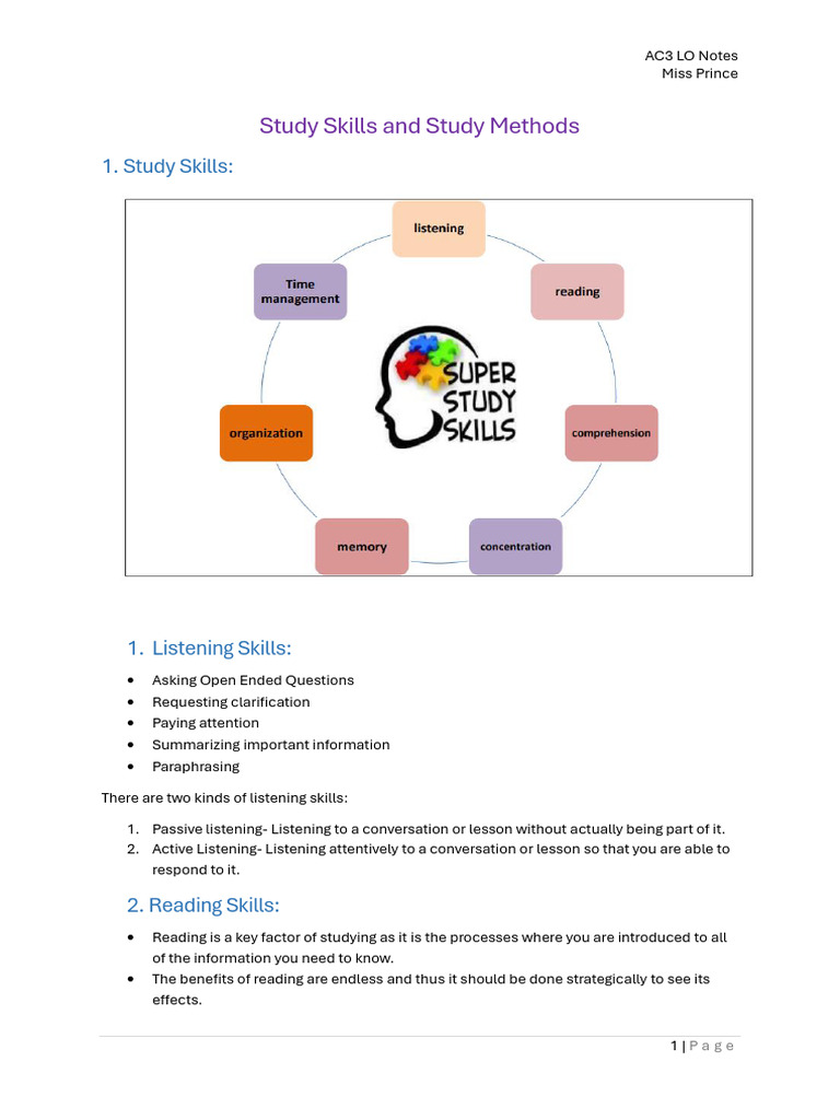Grade 10 L.O Study skills and Study Methods | PDF