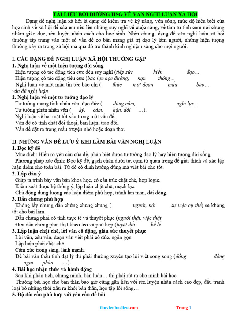 Tai Lieu Boi Duong HSG NLXH Ngu Van 8 | PDF