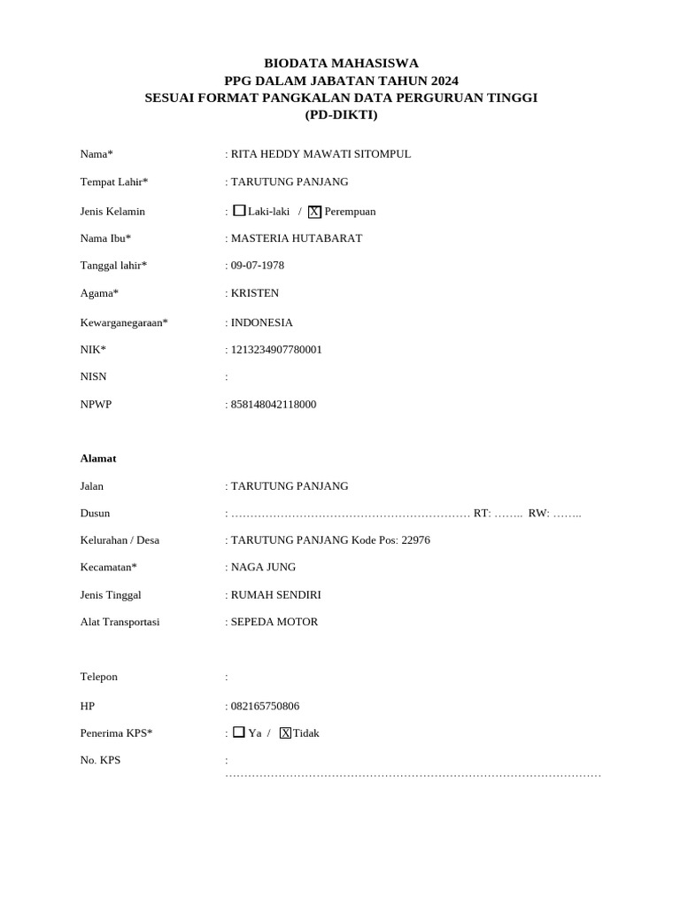 Format Biodata PD-DIKTI | PDF