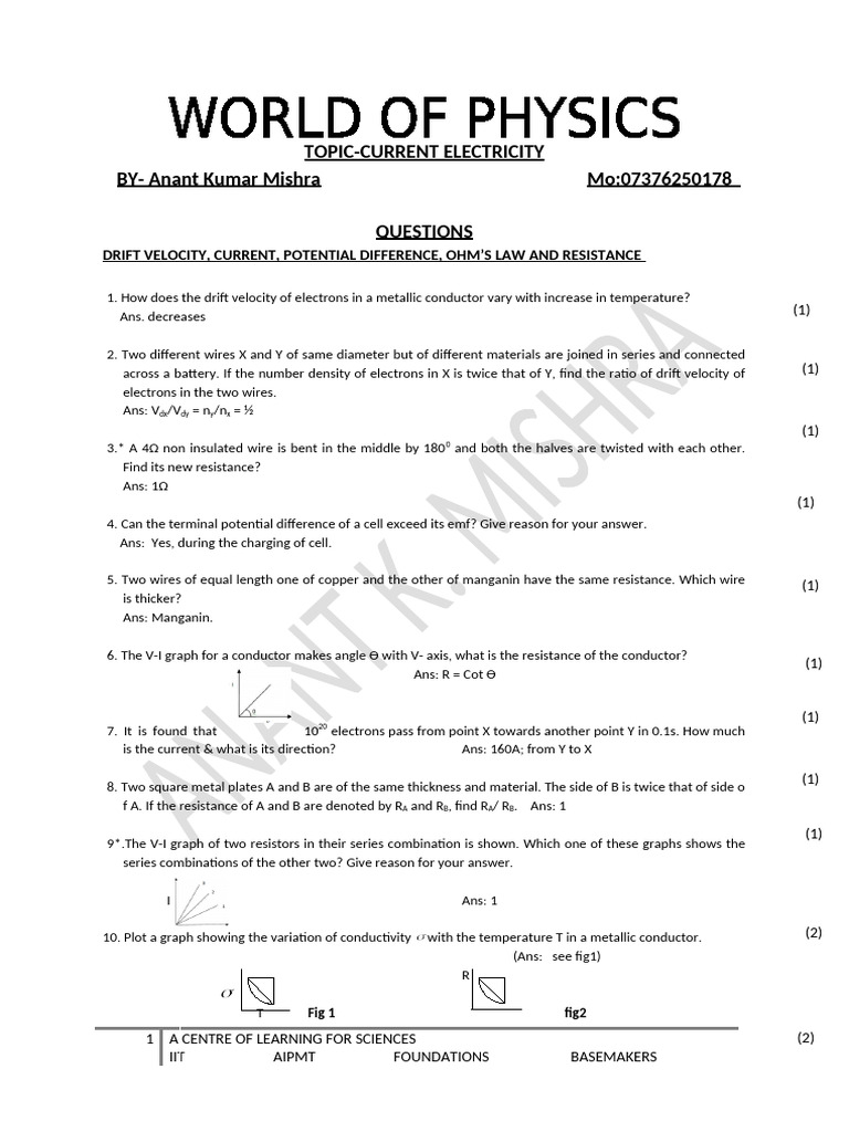 Current Electricity Main Assignment | PDF