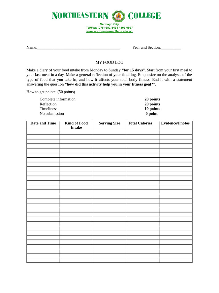 My Food Log Template | PDF