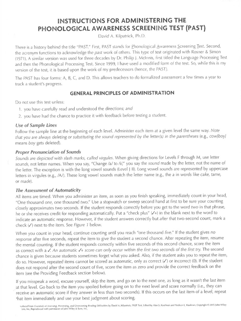 Instructions For The Administering The Phonological Awareness Screening ...
