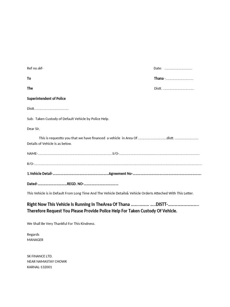 POLICE HELP LETTER Blank | PDF