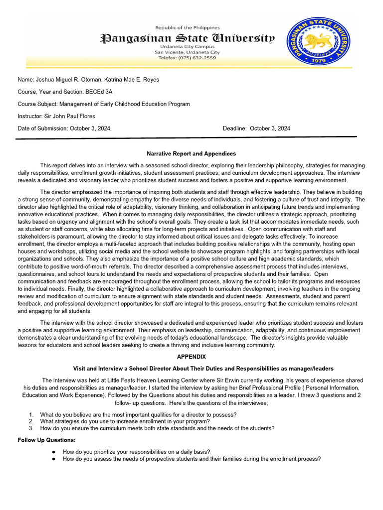 ECED 109 Narrative-Report and Reflection Paper Layout | PDF