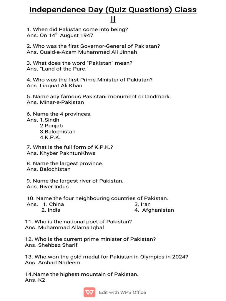 Independence Day Class 2 | PDF