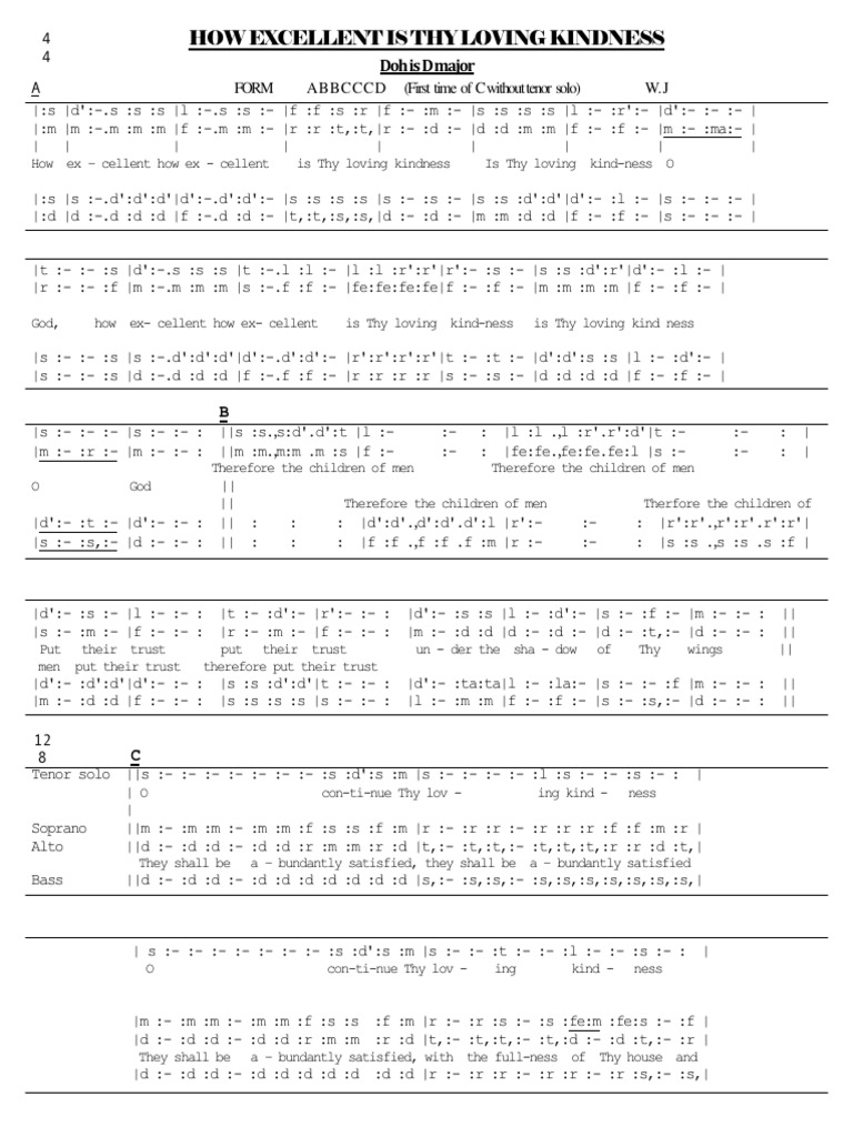 How Excellent Is Thy Loving Kindness. Solfa | PDF | Thou | Teaching Methods & Materials