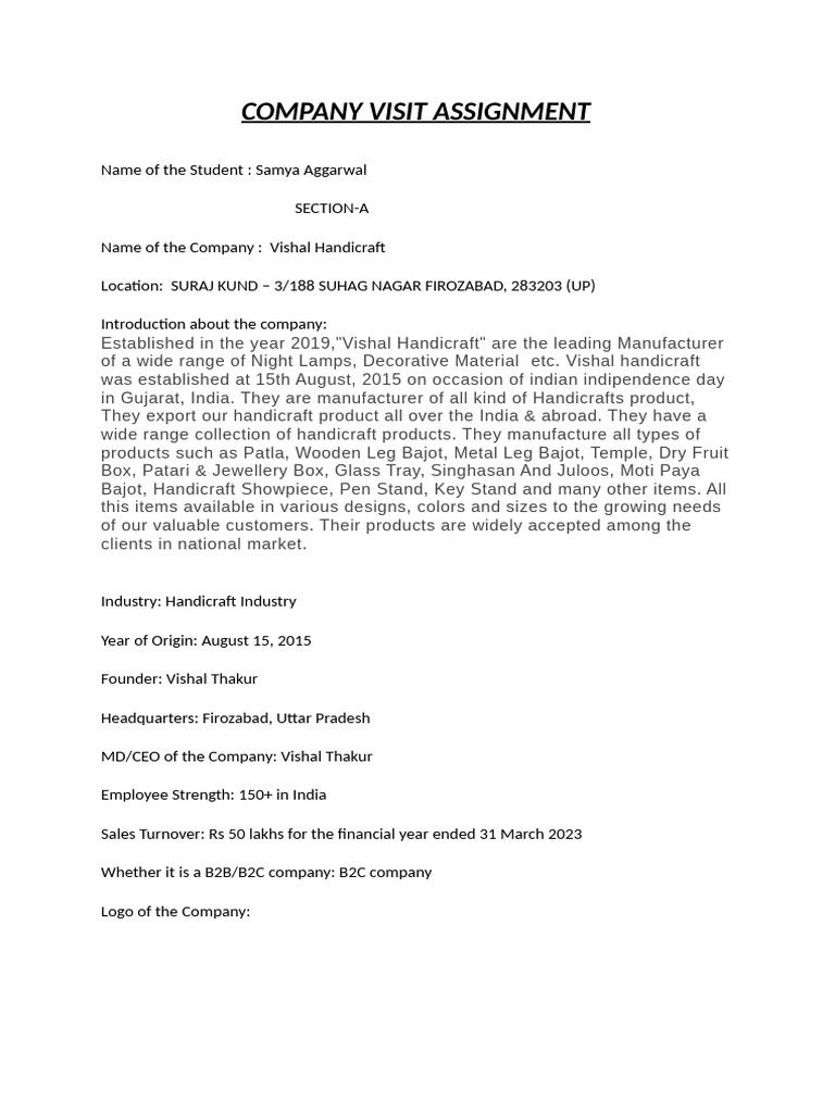 Company Visit Report | PDF