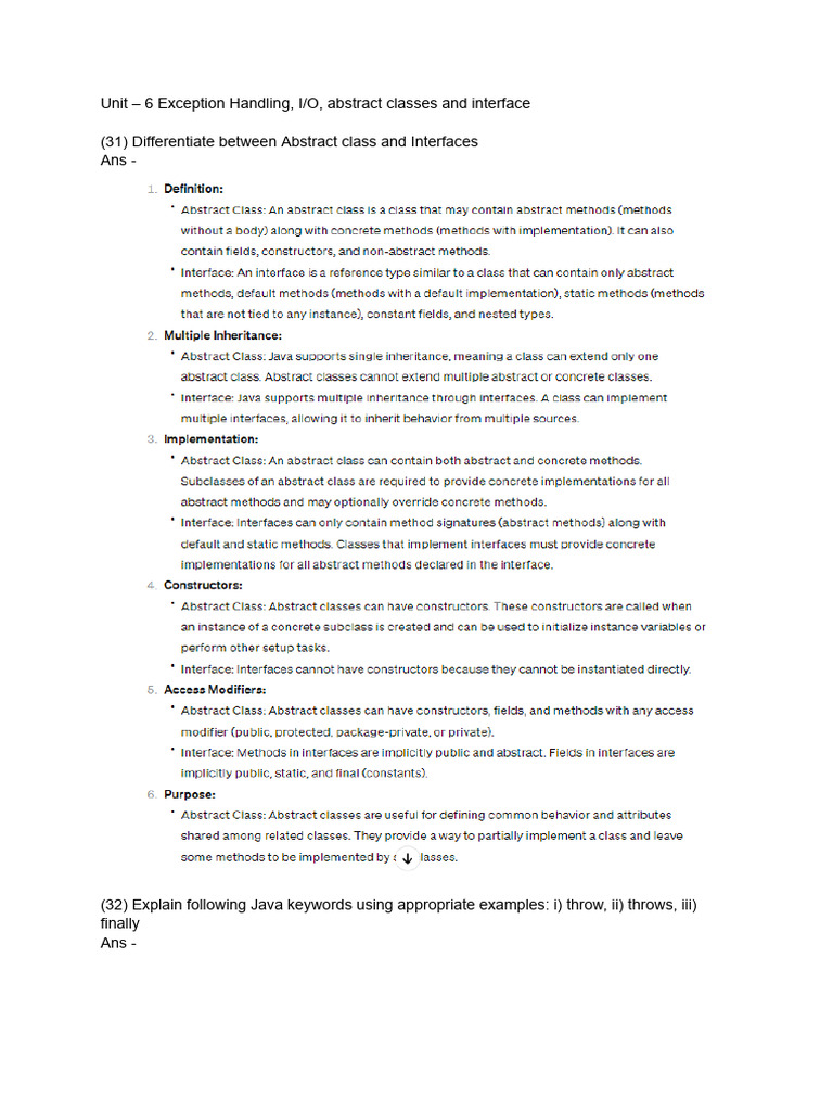 Exception Handling, I - O, Abstract Classes and Interface | PDF
